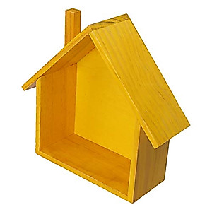 Cabilock Wooden House-Shaped Wall Storage Shelf Display Box Hanging Rack Holder Organizer for Bedroom Kids Room Kitchen (Yellow)