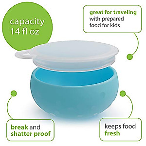 Bakerpan Silicone Toddler Feeding Bowl with Lid for Food and Snacks On The GO (Blue)