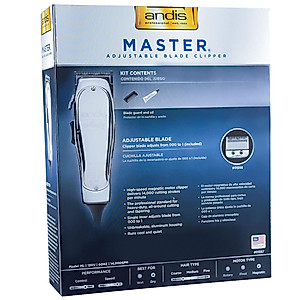 Andis Master Hair Adjustable Blade Clipper, Silver with a BeauWis Blade Brush