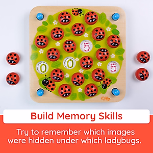Fat Brain Toys Ladybug's Garden Toddler Memory Game, Wooden Memory Matching Games for Kids, Preschool Toys