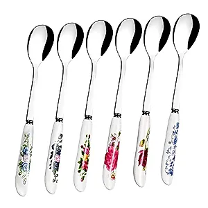 6Pcs Coffee Spoons for Coffee Bar - Chinese Floral Stainless Steel Spoons Kitchen Set Tea Spoons Silverware Set - Ice Cream Spoon Cake Tableware Set Coffee Stirrers Reusable Dessert Spoons for Tea Set