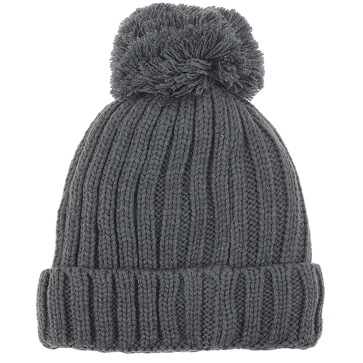 LUTHER PIKE SEATTLE Winter Pom Pom Beanie Hat - Cute Knit Yarn and Warm Fleece-Lined Slouchy Skull Ski Cap for Women - Cool Hair Accessories, Great for Boho, Hipster, and Winter Outfits Dark Grey Gray