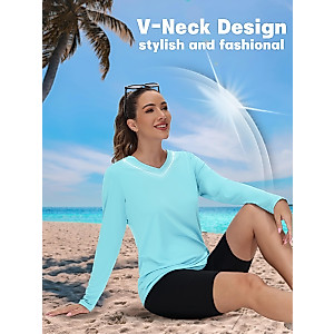 TACVASEN Workout Shirts for Women UPF 50+ Running Shirts Womens Dry Fit Fishing Hiking Shirts Long Sleeve Rash Guard T-Shirt Lake Blue