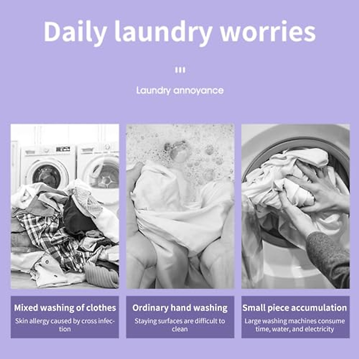 Foldable Washing Machine, 9L High Capacity Mini Washer with 3 Modes Deep Cleaning Half Automatic Washt, Portable Washing Machine with Soft Spin Dry for Socks, Baby Clothes, Towels (Purple)