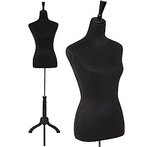 HCY Female Mannequins Torso Dress Form Mannequin Stand for Display 60"-67" Height Adjustable for Sewing Wooden Base, Fiberglass Body(Black)