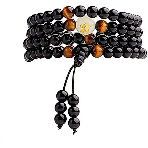 Obsidian Bracelet 108-Beads Dragon Pattern Luminous Therapy Jewerly Gift, 30-inch