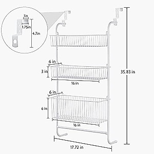 Wetheny Over The Door Heavy Duty 3 Tier Hanging Wire Storage Basket Pantry Cabinet Spice Rack Towel Rack hanging Shelf Organizer with Hooks and Napkin Holder for Bathroom Kitchen Craft Room White