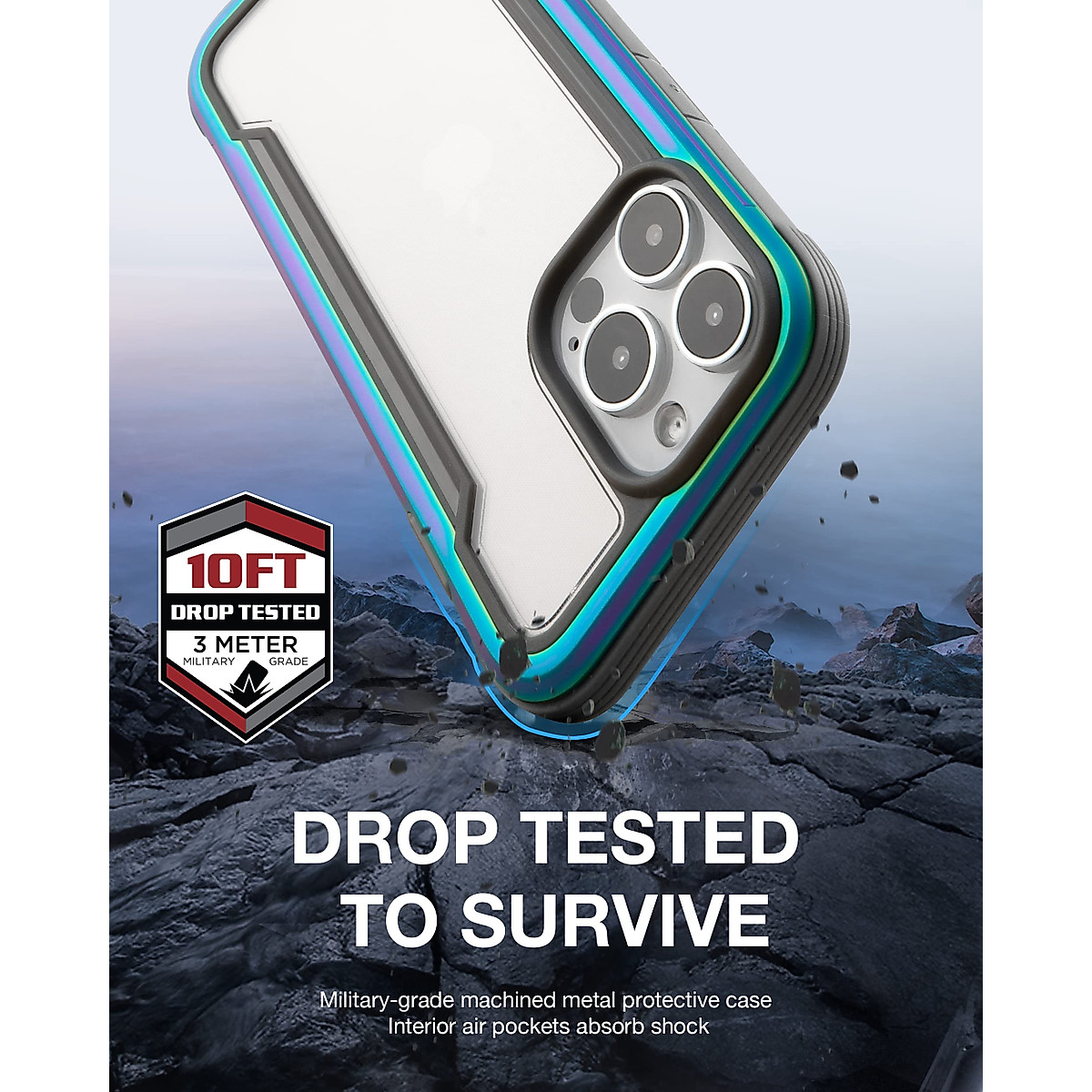 RAPTIC Shield for iPhone 13 Pro Case, Shockproof Protective Clear Case, Military 10ft Drop Tested, Durable Aluminum Frame, Anti-Yellowing Technology Case for iPhone 13 Pro, Iridescent