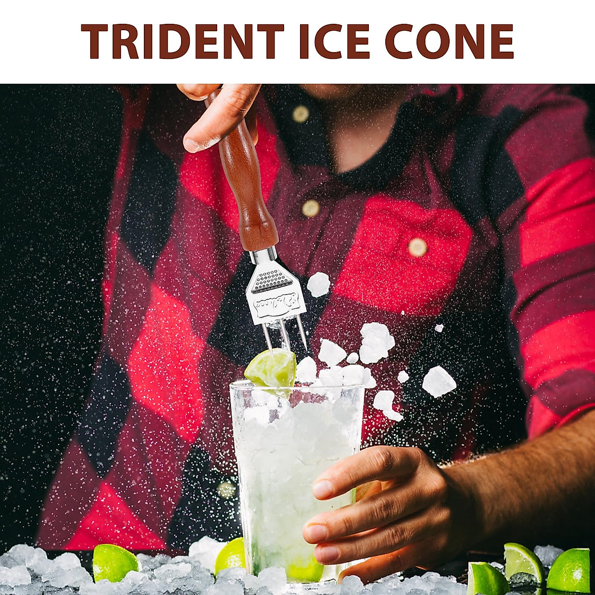 Cabilock Stainless Steel Ice Crusher with Wood Handle Three Prong Ice Pick Japanese Style Ice Chipper Bartender Bar Wine Tools