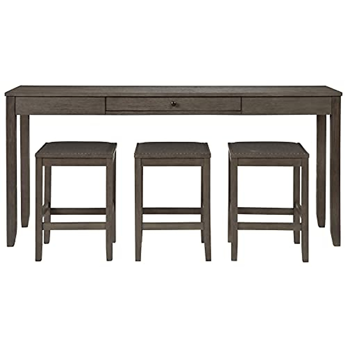 Signature Design by Ashley Rokane Urban Farmhouse Counter Height Dining Room Table Set with 3 Bar Stools, Brown