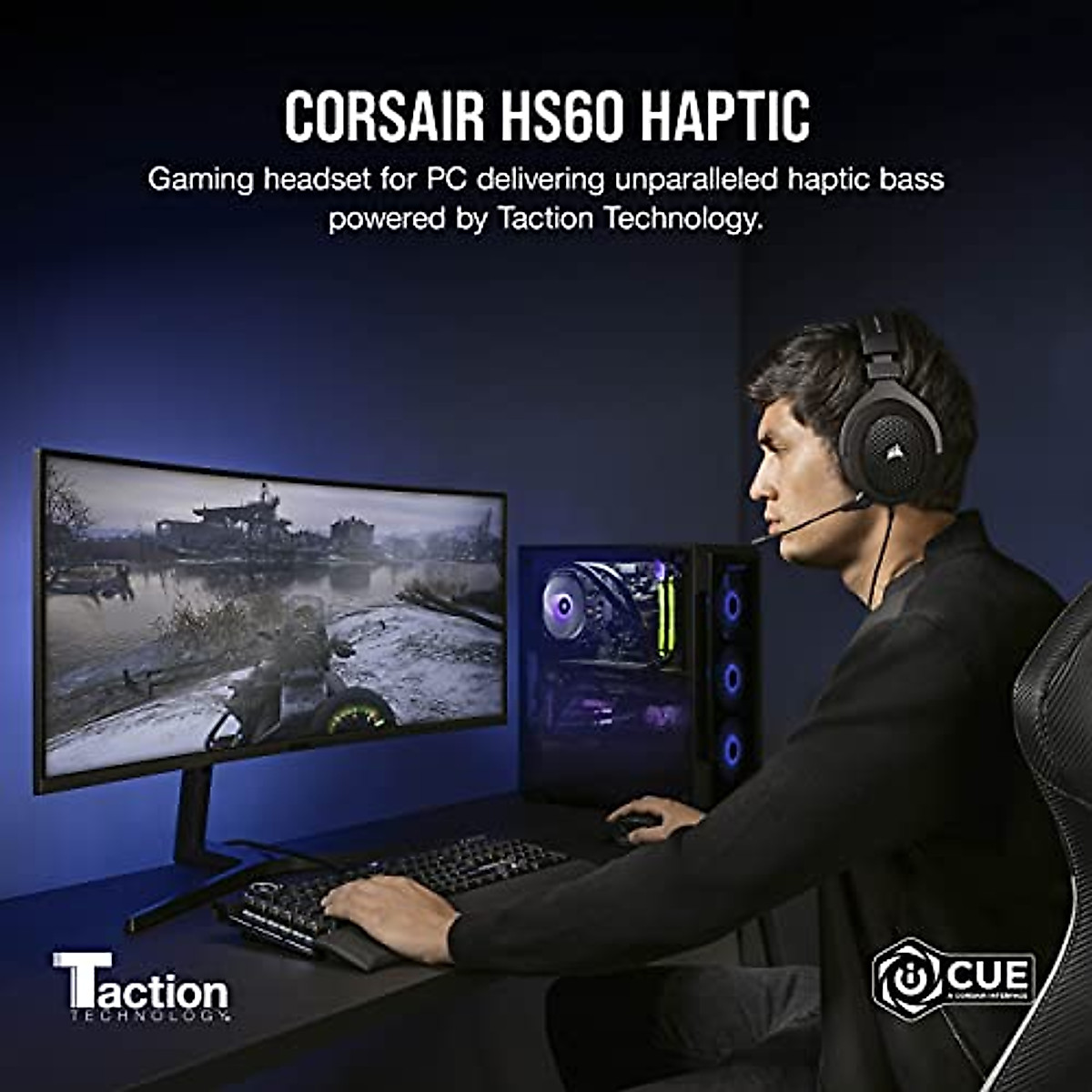 Corsair HS60 HAPTIC Stereo Gaming Headset with Haptic Bass - Taction Technology - Discord Certified - iCUE Compatible - PC - Carbon