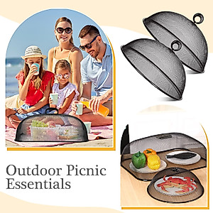 5 Pcs Metal Mesh Food Cover for Outdoors Include 18.5 In Extra Large Mesh Food Tents Fly Fruit Screen Food Net 4 Pcs 11 In Large Dome Plate Covers for Dinner Plates Reusable Picnic Food (Black)