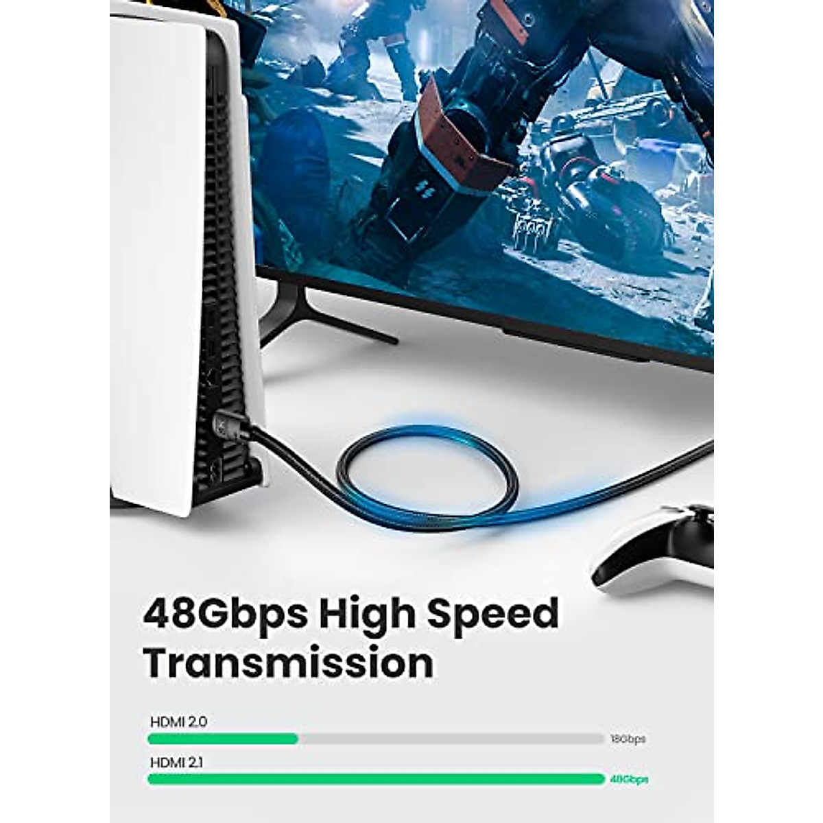 UGREEN HDMI 2.1 Cable 8K 10FT Ultra High Speed HDMI Cord Braided 48Gbps 4K@120Hz 8K@60Hz Support Dynamic HDR eARC Dolby Atmos HDCP Compatible with PS5 PS4 Xbox Roku TV HDTV Blu-ray Projector