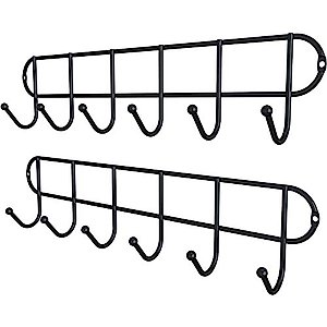 Tibres - Farmhouse Coffee Cup and Mug Rack Door or Wall Mounted - Rustic Kitchen Utensil Rack with Hooks for Spoon Spatula and Towel - Small Cup and Mug Holder - Metal Wire Hanger - Black - Set of 2
