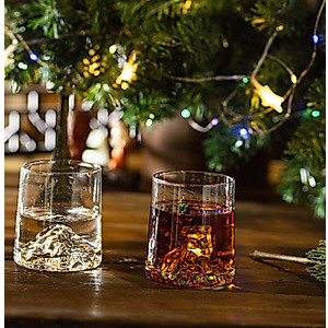 Crystal Whiskey Glasses,Hand Blown lead-free,Thick-Bottomed Mountain Glasse,Design of cup mouth to prevent splashing,Suitable for Scotch,bourbon,beer,old cocktail and other drink(Clear 2PCS)