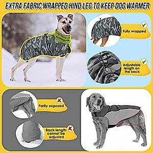 SlowTon Dog Winter Coat, Windproof 3 Layers Thick Warm Fleece Lining Dog Jacket for Cold Weather, Reflective Dog Apparel Dog Clothes with Leash Opening for Medium Large Dogs(Green Camo,L)