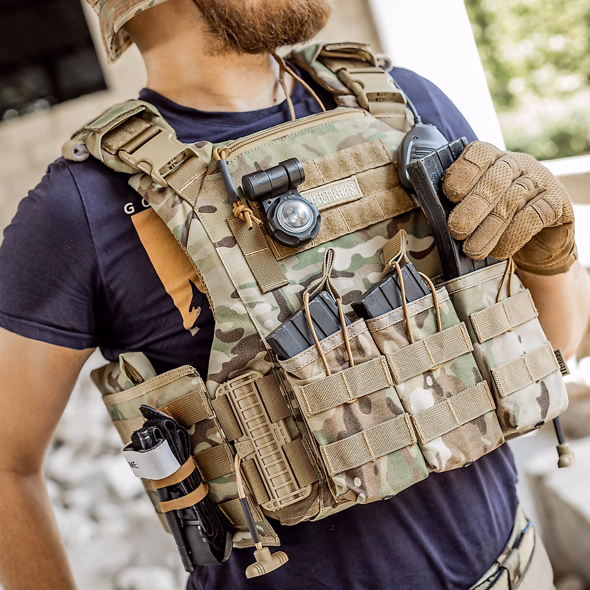 OneTigris Tactical Molle Mag Pouch,Open Top Triple Magazine Pouch for 5.56mm M4 M16 AK AR Glock M1911 9mm with Quick Release Kydex Insert and MOLLE Compatible（Camouflage）