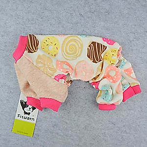 Fitwarm Sweet Donut Dog Pajamas, Cute Dog Clothes for Small Dogs Girl, Pet Onesie Cat Clothing, 100% Breathable Cotton, Pink, Medium