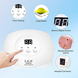 LKE UV LED Nail Lamp UV Light for Gel Nails 72W Nail Dryer Professional UV Nail Light Gel Nail Polish Fast Curing Lamp 3 Timer Auto Sensor Salon Home Manicure Tools