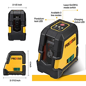 PREXISO 100Ft Rechargeable Dual Modules Laser Level & PREXISO 2-in-1 Digital 135Ft Rechargeable Laser Tape Measure - Pythagorean Mode, Area, Volume, Ft/Ft+in/in/M Unit Digital Distance Meter