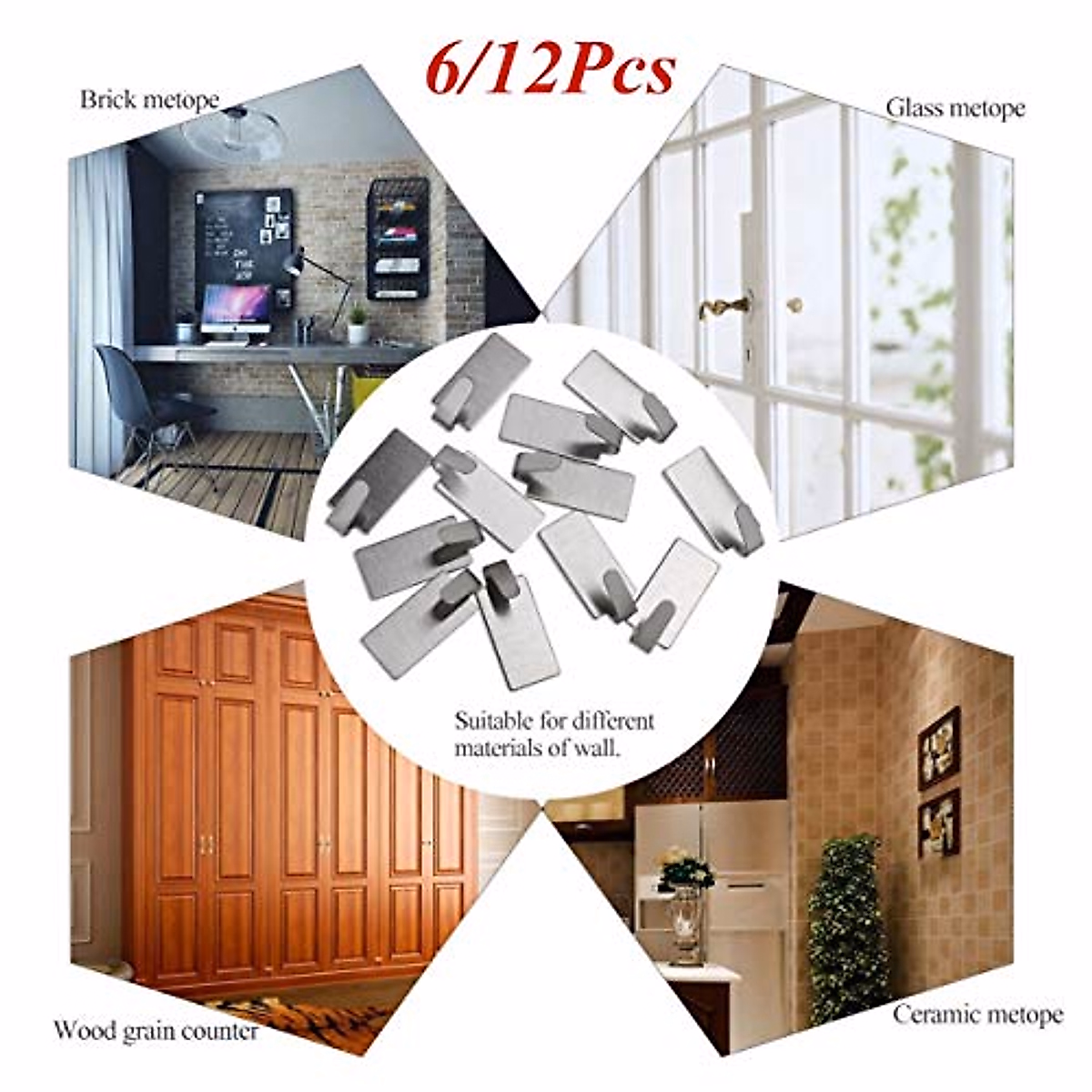 POPETPOP Adhesive Hooks, Stainless Steel Towel Hooks, Wall Hooks for Kitchen Bathroom Bedroom