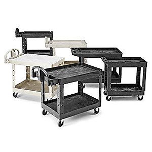 Rubbermaid Commercial Products 2-Shelf Utility/Service Cart, Medium, Lipped Shelves, Standard Handle, 500 lbs. Capacity, for Warehouse/Garage/Cleaning/Manufacturing