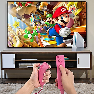 LACTIVX Wii Controller, Wii Remote Controller and Nunchuck 2 Pack Compatible with Silicon Case for Wii Wii U (Red and Deep Blue)