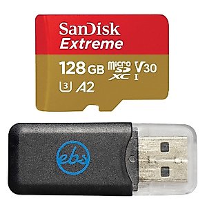 SanDisk 128GB Micro SDXC Extreme Memory Card for DJI Drones Works with Mini 3 Pro, Mini 3, DJI RC (SDSQXA1-128G-GN6MN) Class 10 Bundle with (1) Everything But Stromboli Micro SD Card Reader