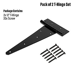 PRIZOM 12Inch T-Strap Shed Door Hinges Gate Strap Hinges Wrought Hardware for Wooden Fences,Yard,Barn Door,Rustproof