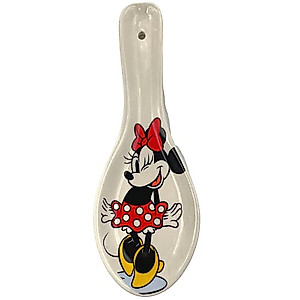 Jerry Leigh Winking Minnie Mouse Ceramic Spoon Rest, Collectible Disney Themed Kitchen Decor Accessories, Fun Utensil Holders for Cooking and Baking, Black, White, Red, Yellow, 9 inches