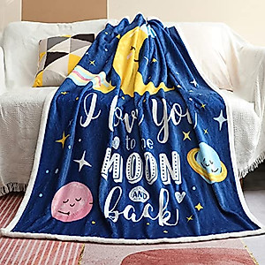Zevrez I Love You to The Moon and Back Blanket, Soft Cute Kids Throw Blanket Birthday Gift for Girls Boys Adults Flannel Fleece Moon Blanket(Cartoon Moon, 48"x60")