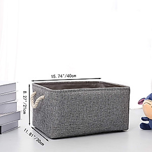 Fabric Storage Basket, Foldable Linen Storage Box for Nursery and Home, Collapsible Canvas Shelf Basket for Wardrobe or Bedroom, Grey