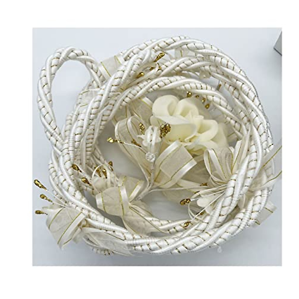 RBN Beautiful Ivory and Gold Intertwine Silver Embellishment Accent Rope Migajon Lazo Wedding Lasso Traditional Lazos De Boda Tradicional Bridal Gift Box