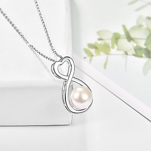 AENEAS Heart Infinity Pearl Necklace Sterling Silver Single Pearl Drop Necklace Pearl Pendant Jewelry Gifts for Women Collar de Perlas Para Mujer