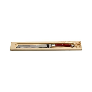 Jean Dubost Bread Knife with Handle in Wood Box, Red