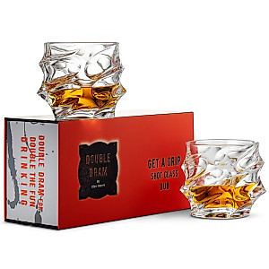 Premium Crystal 11 Oz. Whisky Glasses Set of 2 | Fun "Get a Grip" Design Makes Prime Men's Corporate Gift Idea for Christmas Holiday | For Whiskey, Tequila, Vodka, Rum | Dishwasher Safe - Double Dram
