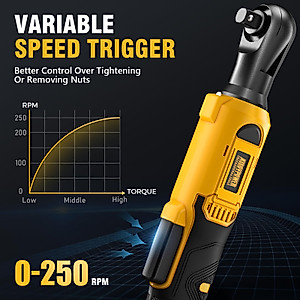 3/8" Cordless Ratchet Wrench Set, 60FT-LBS(80N.m) Electric Ratchet, 2 X 20V Chargeable Power Ratchet Wrench with Variable Speed, LED Light, 6 Sockets, 1/4" Adapter, 3" Extension Rod