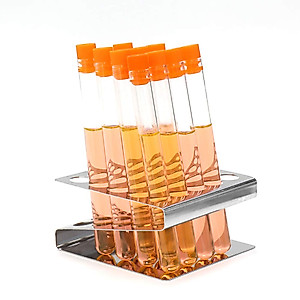 ULAB Scientific Test Tube with Tube Rack, Z Shape Stainless Steel Tube Rack, Suitable for Tubes of Dia.≤16mm, 10pcs of 16ml Cylindrical Glass Test Tubes with Flange stoppers, UTR1002
