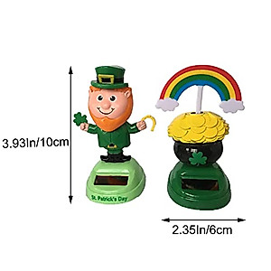 2pcs Car Solar Bobble Head Toy, St. Patrick's Day Leprechaun Powered Dancing Figurine Ornament, Shaking Figures Dashboard Decor, Festival Gifts for Car Office Home Desk Table Decoration