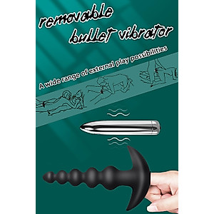 Vibrating Anal Beads Butt Plug - YOSPOSS Flexible Silicone 16 Vibration Modes Graduated Design Anal Sex Toy Waterproof Bullet Vibrator for Men, Women and Couples