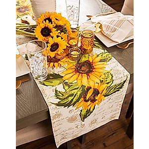 DII Table Top Décor Collection Spring & Summer Table Runner, 14x72, Rustic Sunflowers Print