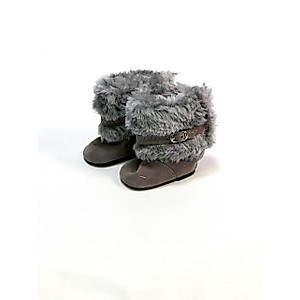 American Fashion World Gray Furry Boots with Buckle for 18-Inch Dolls | Premium Quality & Trendy Design | Dolls Shoes | Shoe Fashion for Dolls for Popular Brands