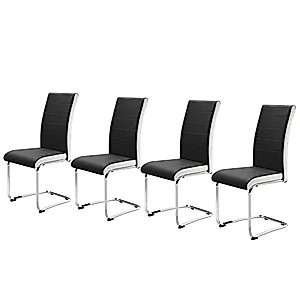 WENYU Dining Chairs Set of 4 – Faux Leather Dining Room Chair Kitchen Chairs with Chrome Legs, Comfortable Side Chairs with Padded Cushion Bedroom Living Room Corner Chairs (Black)