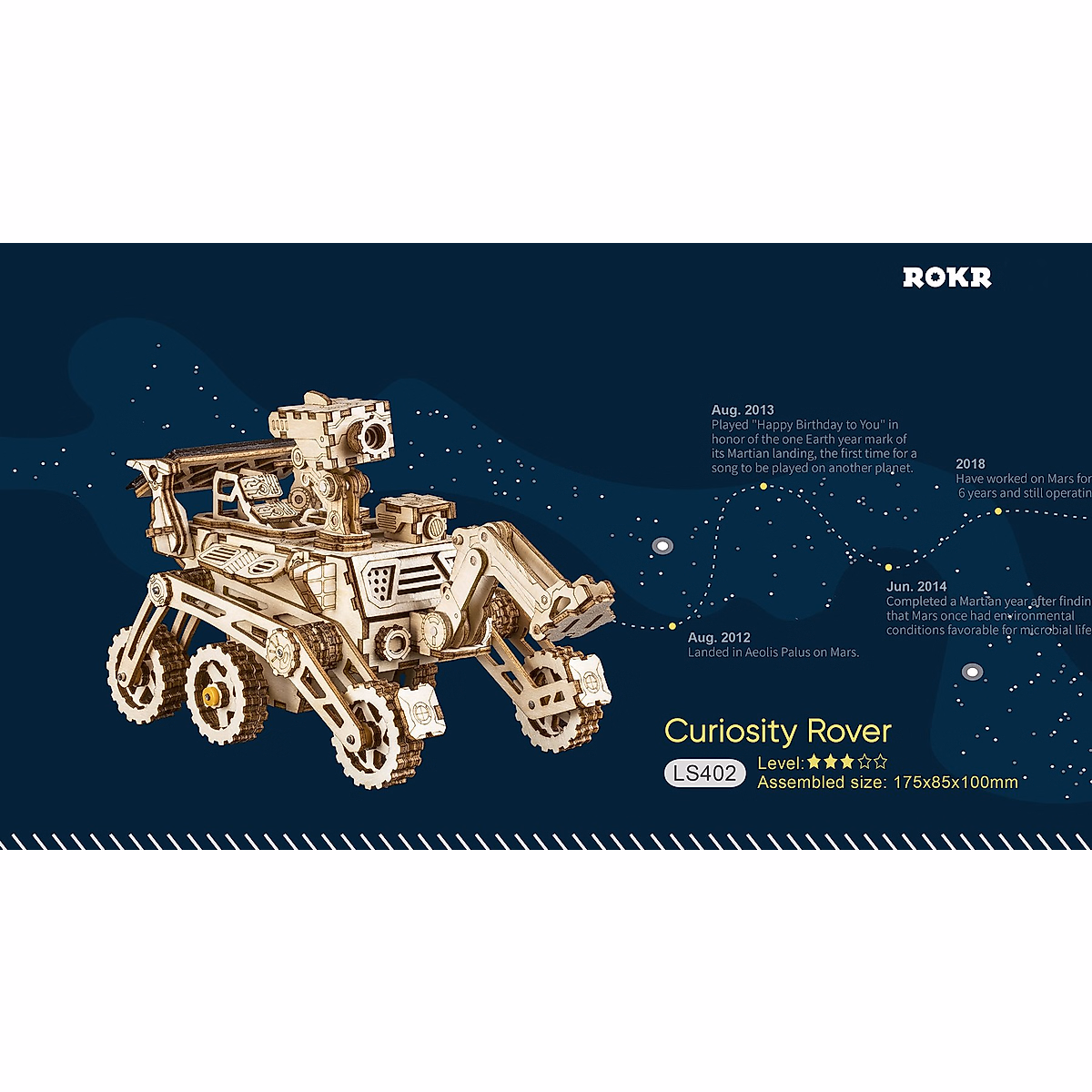 ROKR Assemble Solar Energy Powered Cars-Moveable 3D Wooden Puzzle Toys-Funny Teaching Educational-Home Deco-Model Building Sets-Best Christmas,Birthday Gift for Boys,Children,Adult (Curiosity Rover)