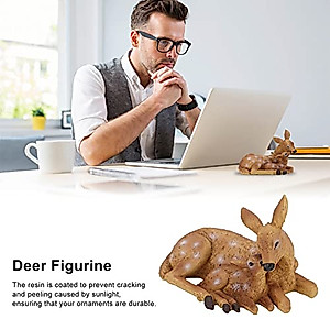 Cyrank Resin Deer Figurine, Mini Animal Figurine Deer Decorations 3.8x2.2x6.7in Outdoor Garden Statue Deer Lying Down Sculpture Ornaments Housewarming Gift