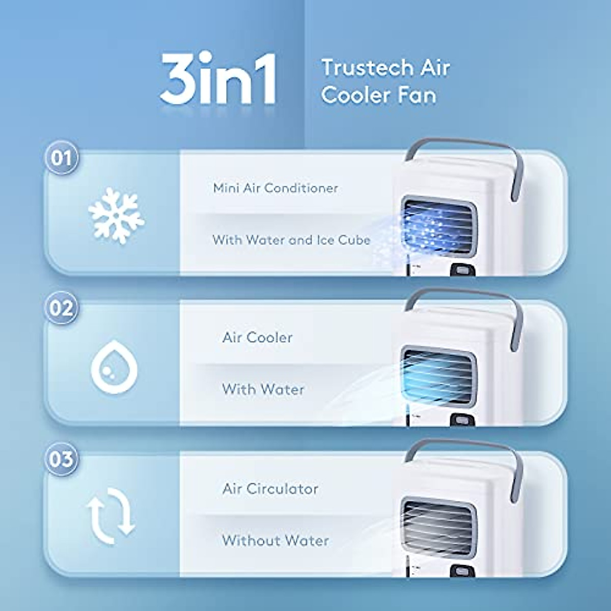 Portable Air Conditioner Fan for Small Room - 3 in 1 Personal Mini Desktop AC Evaporative Air Cooler Fan w/ 12H Timer, Adjustable Wind Direction, 500ML Large Water Tank, 2 Speeds, for Office Home