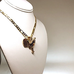 Gold Plated Chicken Rooster Pendant Necklace Figaro 26" 5mm Gallo Medalla Oro Laminado