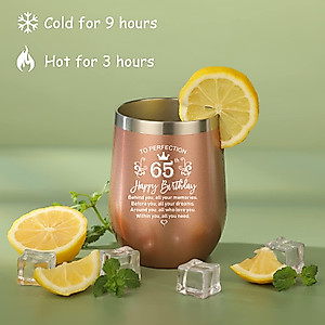 65th Birthday Gifts for Women, Happy 65th Birthday Decorations for Her, Funny 65 Year Old Birthday Gift Ideas for Woman, Mom, Sister, Grandma, Friends - 12oz Stainless Steel Insulated Wine Tumbler