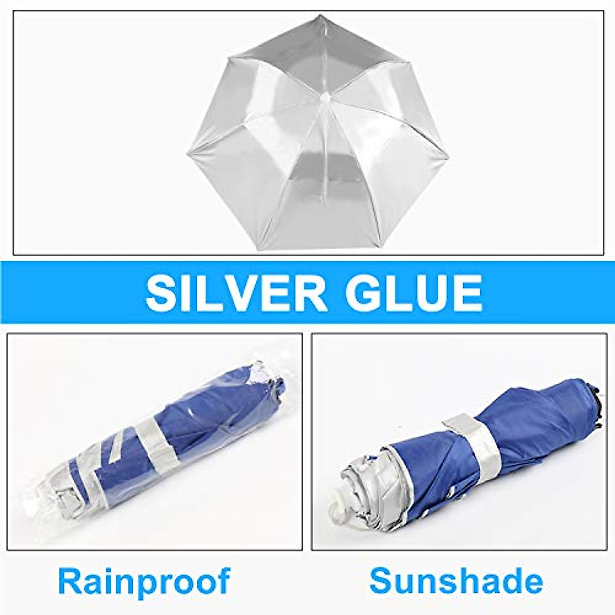 Hunter's Tail UV Umbrella Hat, with Umbrella Fishing Gardening Tri-Folded Umbrella One Ventilate Canopy 91cm, Bright Silver
