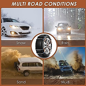 QIYISS Snow Chains, Tire Chains for SUV Car Trucks, 8pcs Universal Adjustable Emergency Traction Chains for 205-265mm Tires Pickup Trucks, Snow Slope Muddy Icy Ground Sandy Land Anti Skid Chains
